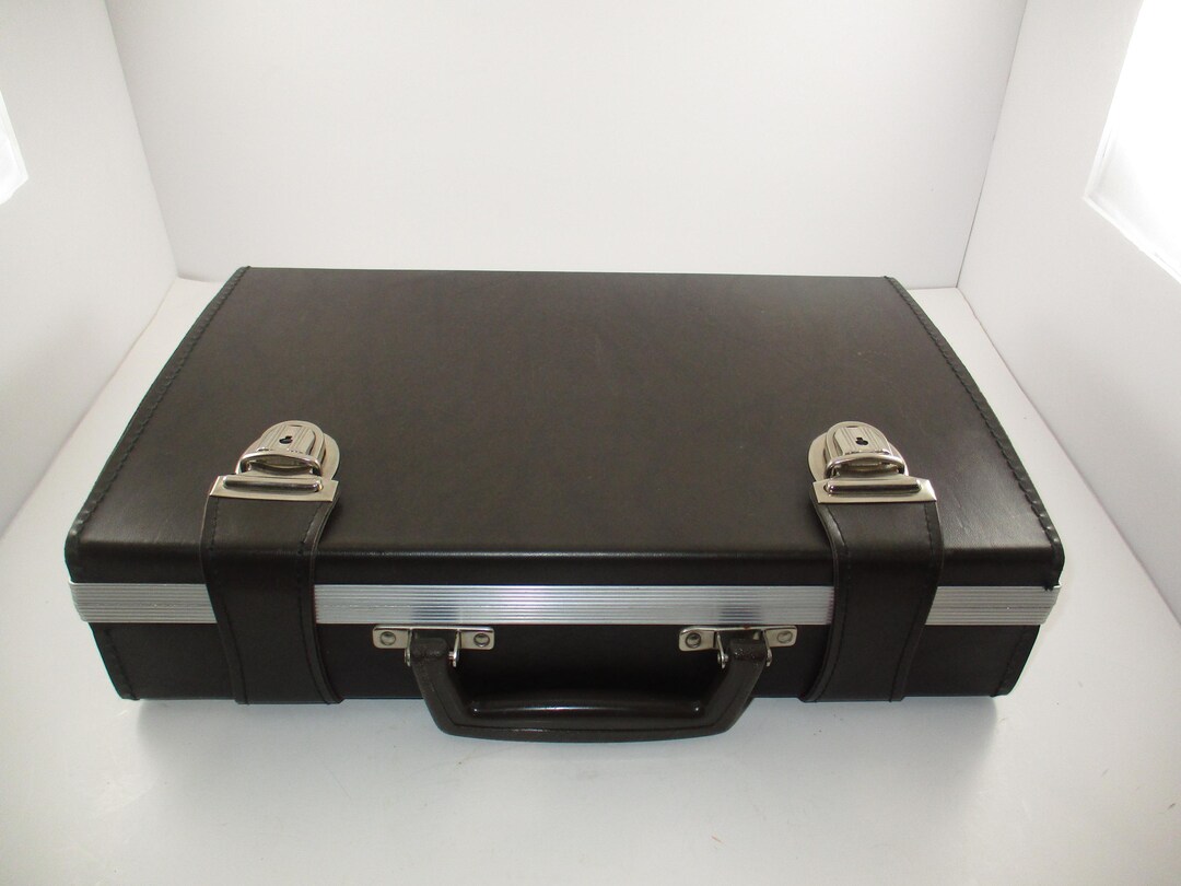 Vintage Brown Faux Leather 30 Cassette Case Double Straps Latches Locks ...