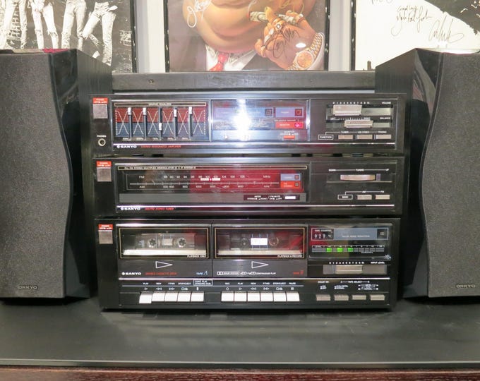 1985 Sanyo Complete Home Stereo System Amplifier Double Cassette Deck ...