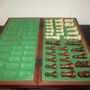 Vintage Wooden Chess Set With Folding Board Custom Storage 20x20 100% ...