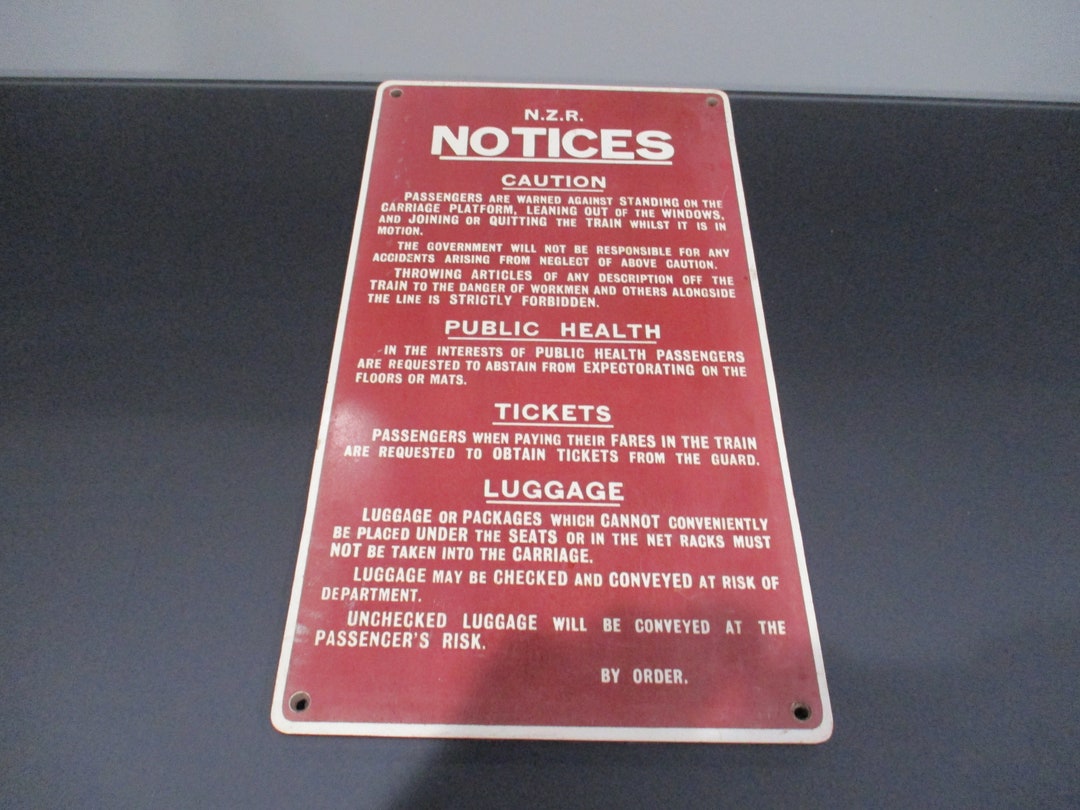 Vintage Original New Zealand Railroad in Car Sign NZR Notices Excellent ...