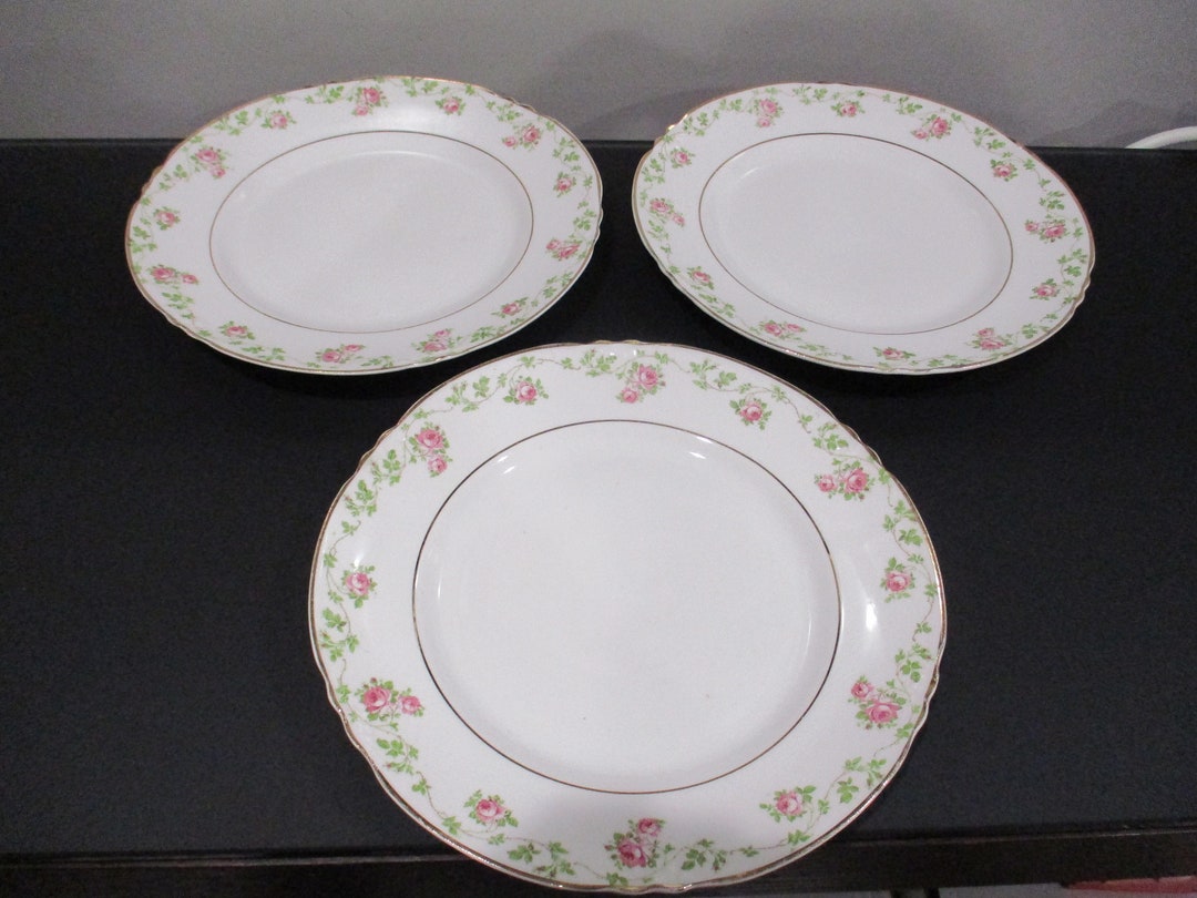 Set of Three Vintage Warwick China Pink Roses Double Gold Band - Etsy