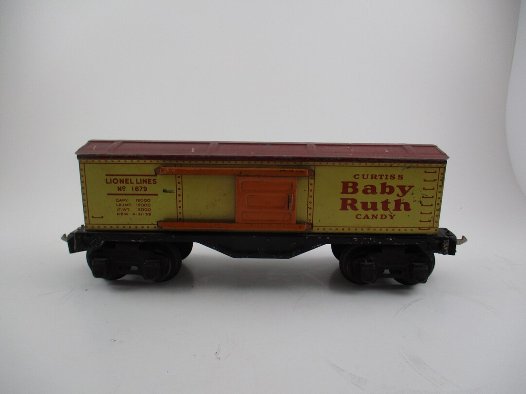 Vintage Lionel Trains Pre War O Gauge Baby Ruth Box Car Tin Yellow and ...