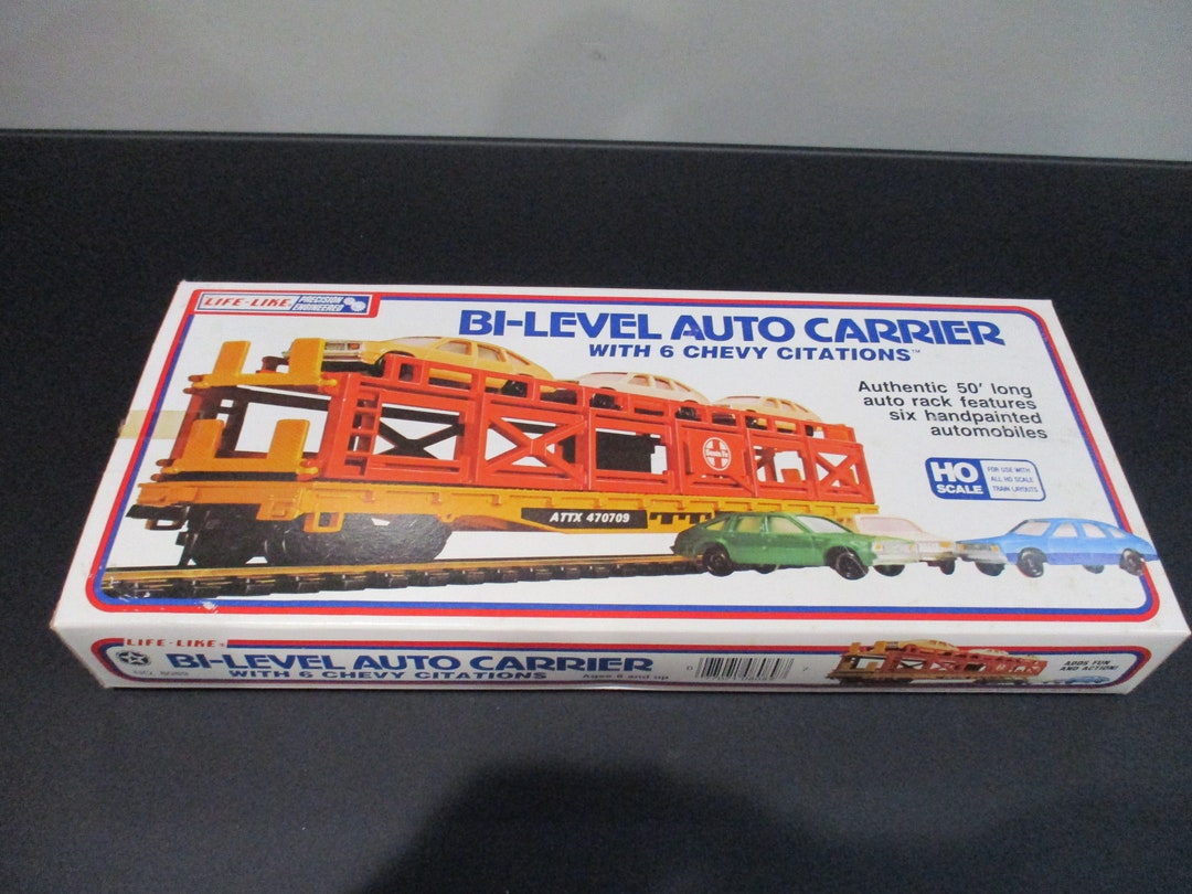 Vintage Life Like Trains HO Scale 50' Bi Level Auto Carrier With Six ...