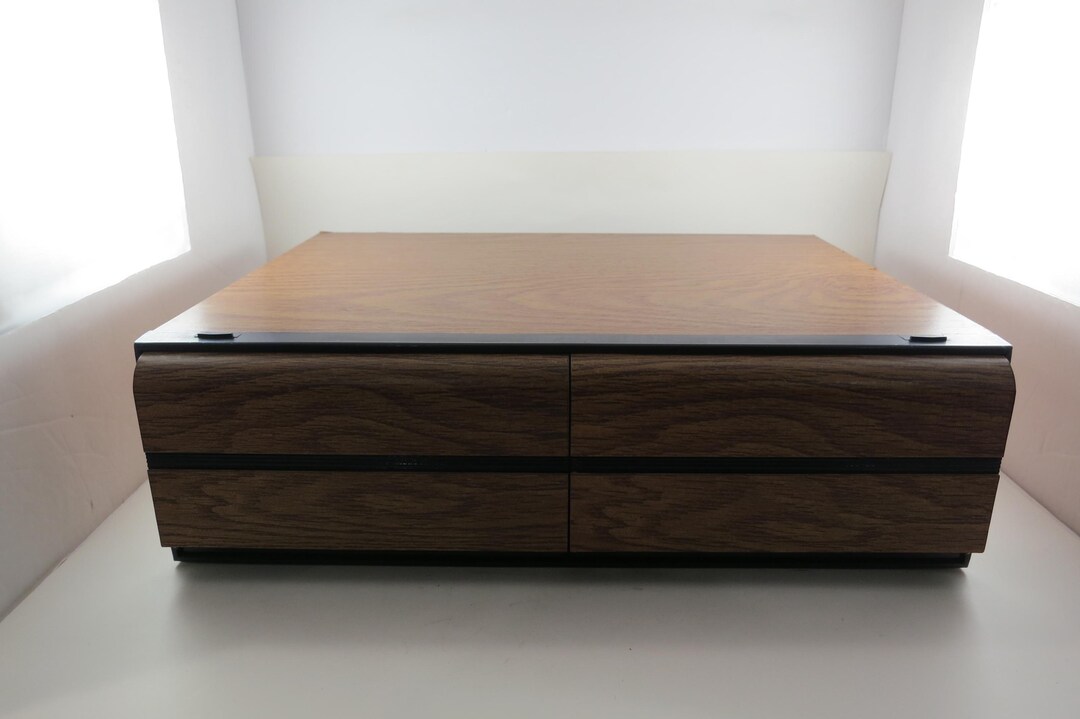 Vintage 1980s Faux Wood VHS Tape Storage Cabinet - Kenmark Industries ...