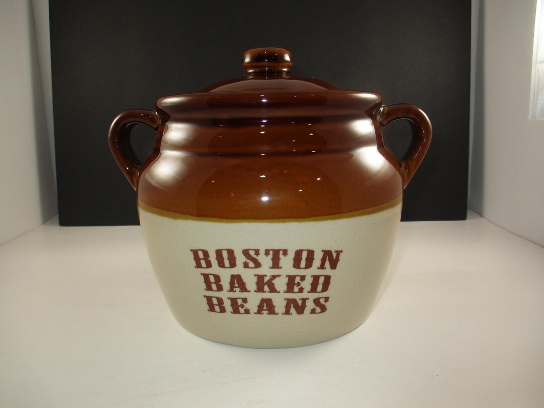 Vintage Brown and Tan Pottery Boston Baked Beans Stoneware Crock With ...
