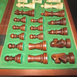 Vintage Wooden Chess Set With Folding Board Custom Storage 20x20 100% ...