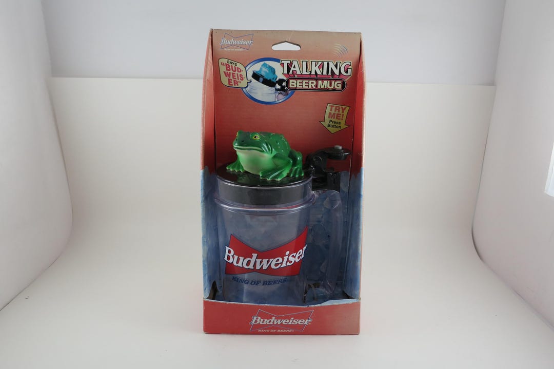 1997 Budweiser Talking Beer Mug Flip Top Bud-weis-er in Original Box ...