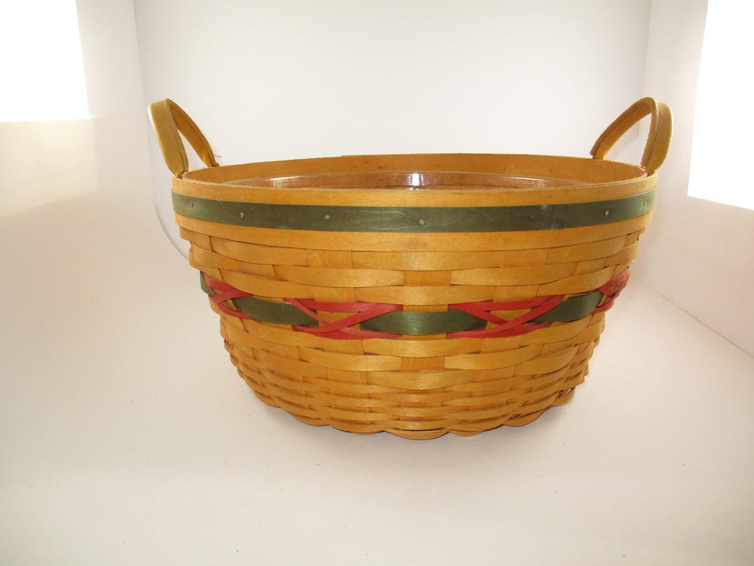 1999 Longaberger Large Round Basket With Leather Handles Excellent ...