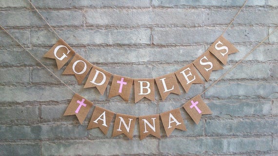 GOD BLESS Banner With Name Custom Baptism Banner First - Etsy