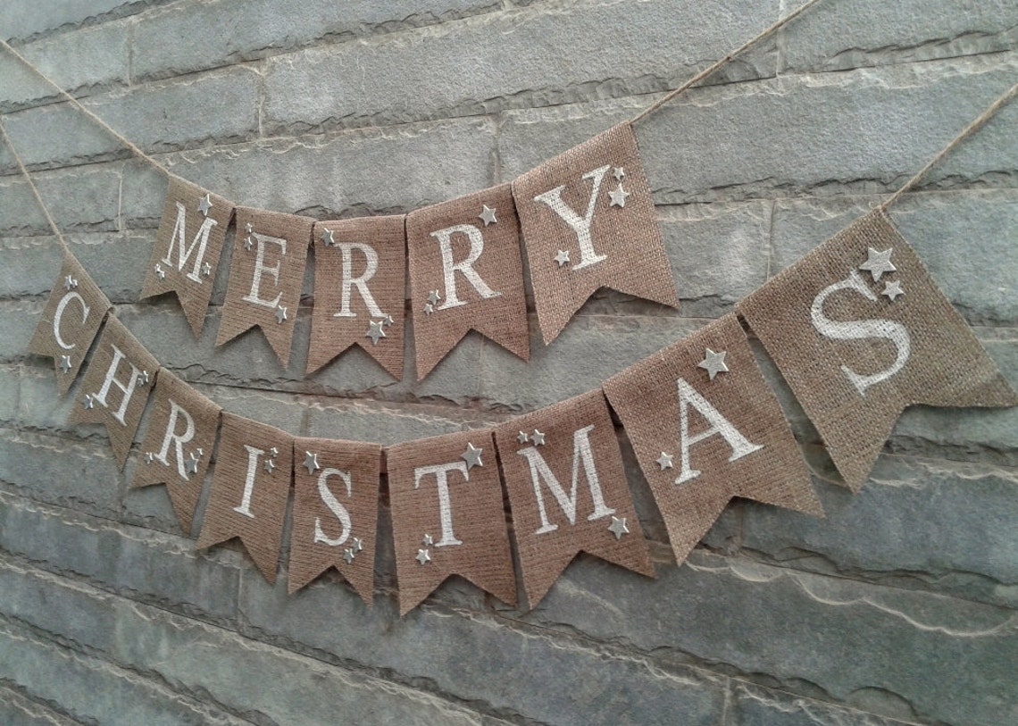 MERRY CHRISTMAS Christmas Burlap Banner Holiday Garland - Etsy