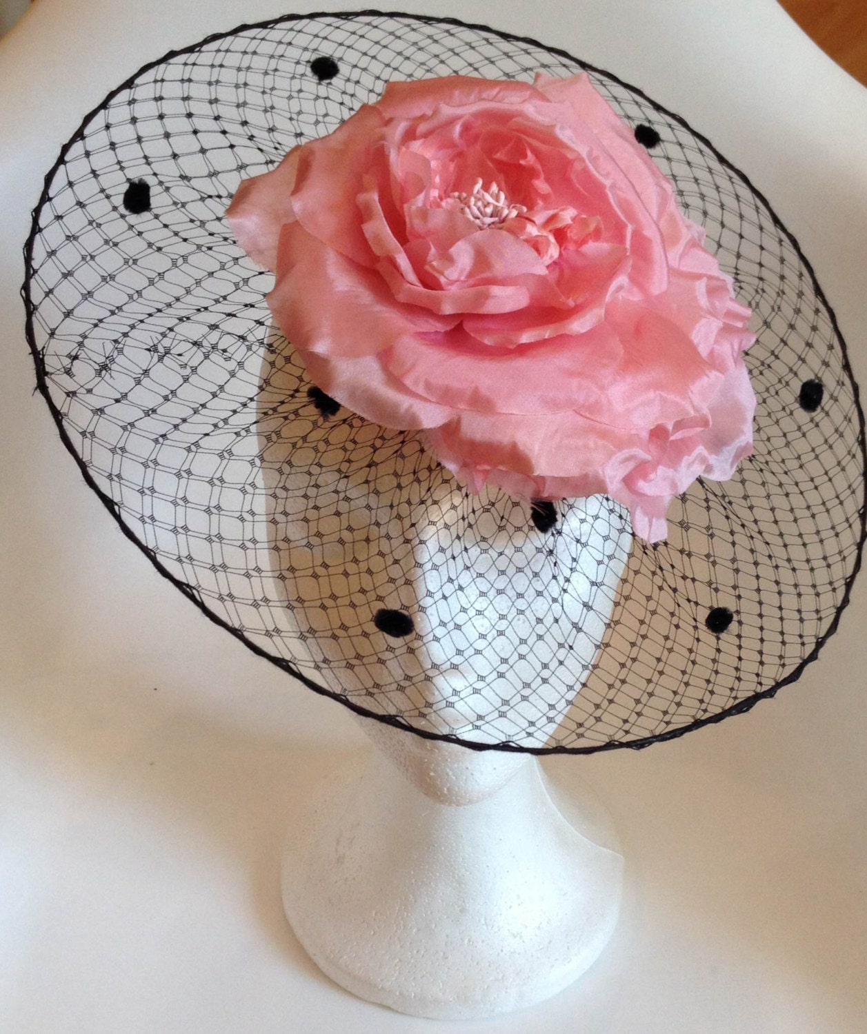 Black Net Headdress With Flower, Net Headpiece, Veil Headdress, Derby ...