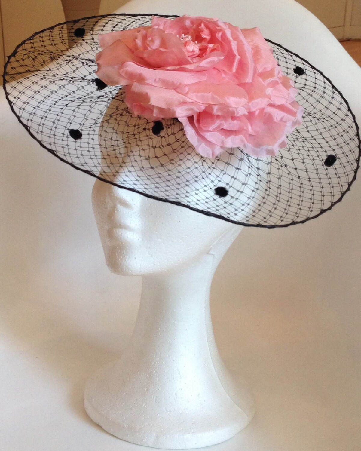 Black Net Headdress With Flower, Net Headpiece, Veil Headdress, Derby ...