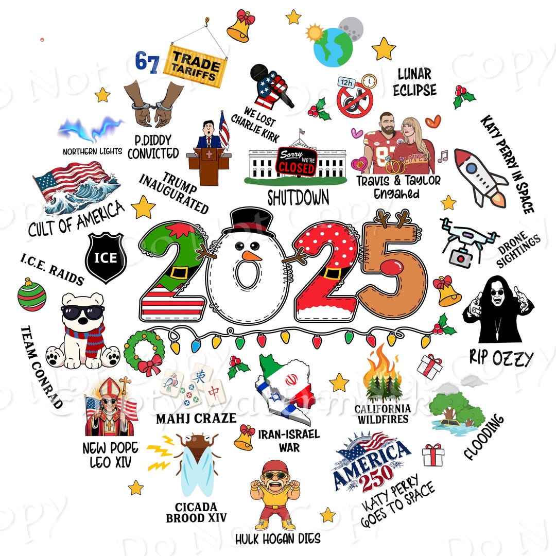 Funny 2025 Year in Review Ornament, Major Events, PNG (digital Download ...