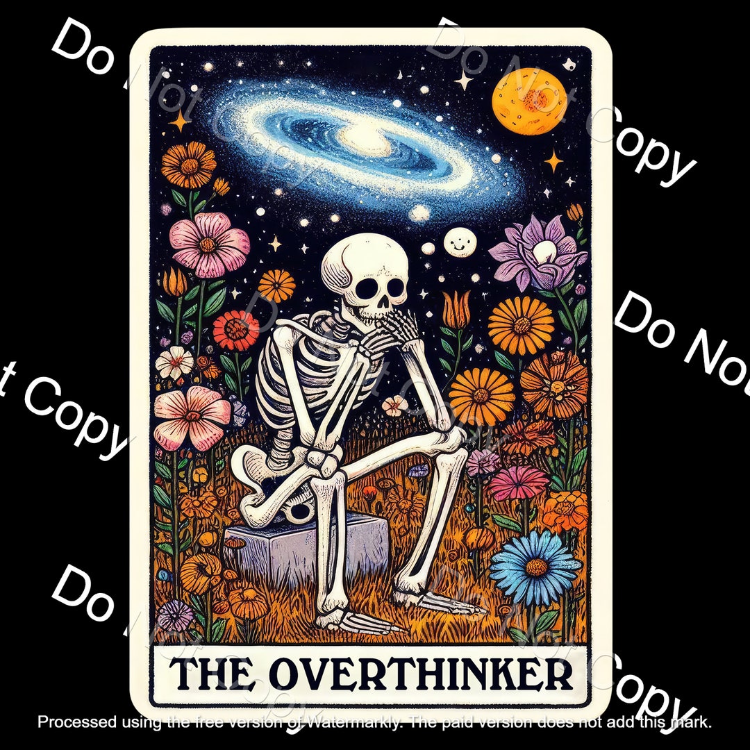 The Overthinker Tarot Card PNG, Overthinker Skeleton Skull Tarot Card ...