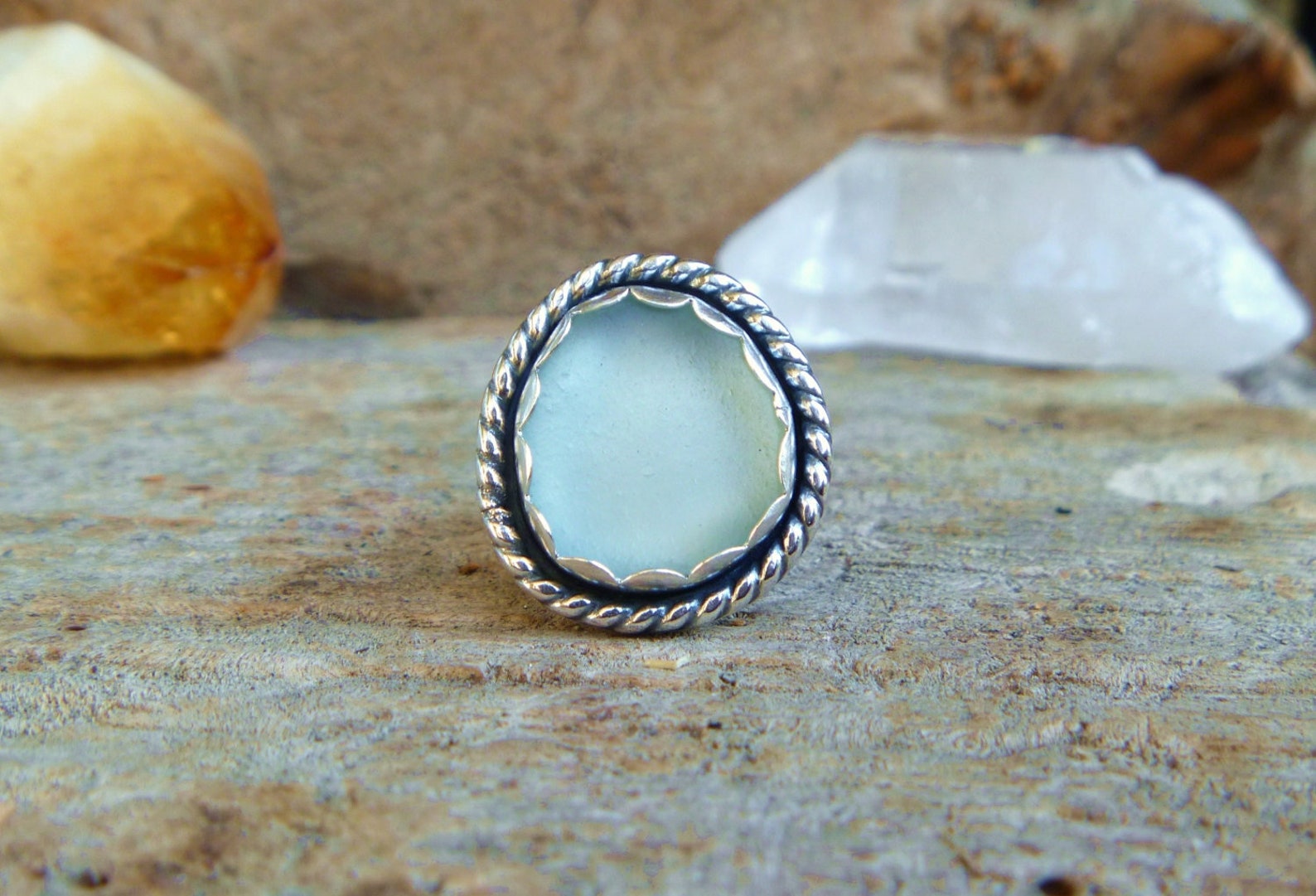 Beach Glass and Sterling Silver Ring // Size 6 // Sterling - Etsy