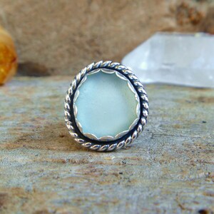 Beach glass and sterling silver ring // Size 6 // Sterling | Etsy
