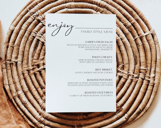 Minimalist Wedding Dinner Menu Family Style Wedding Dinner Menu ...