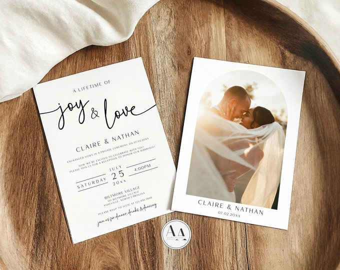 Minimalist Elopement Reception Invite With Photo, Elopement ...