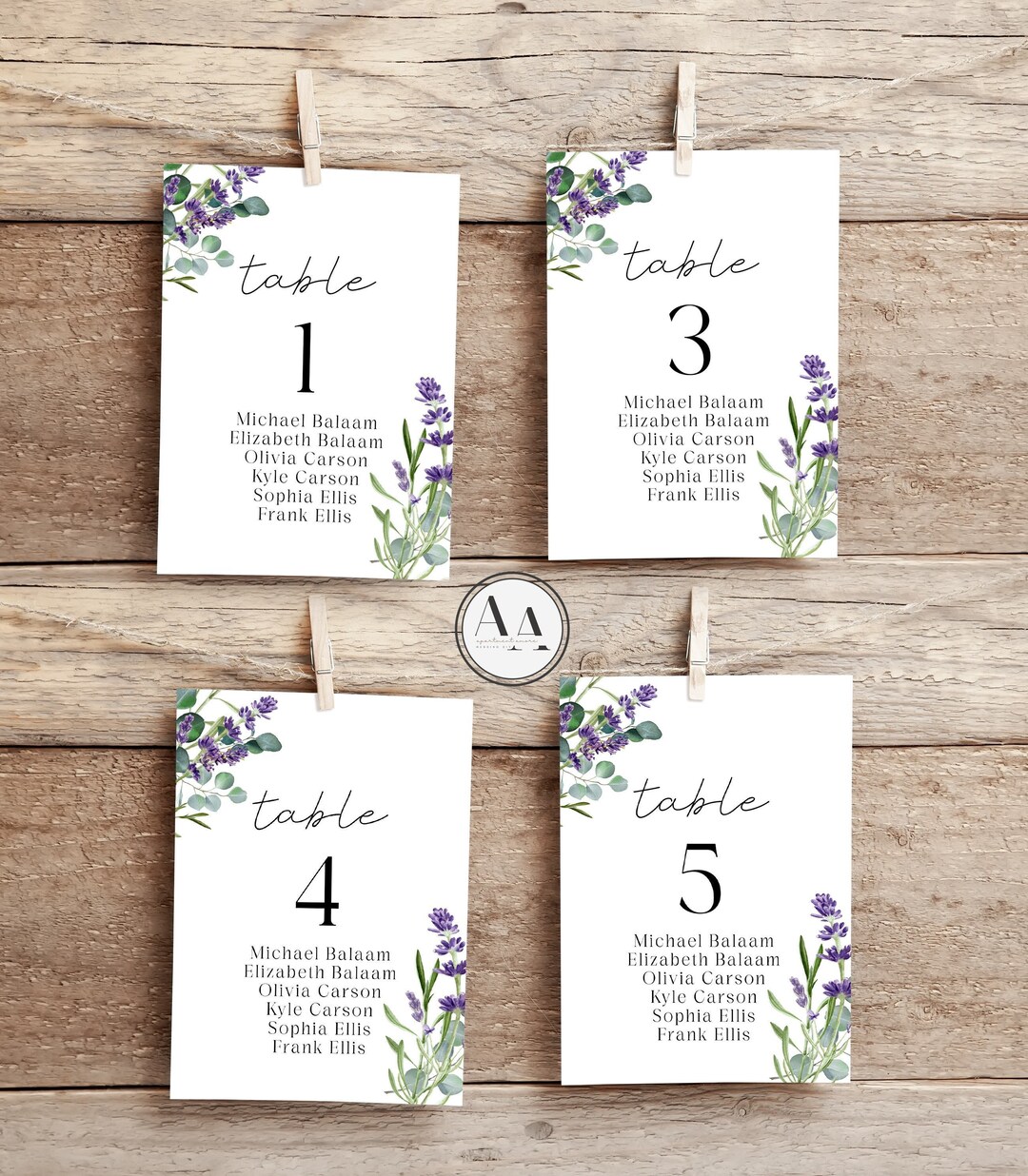 Lavender Eucalyptus Table Seating Chart Card, Lavender Sage Seating ...