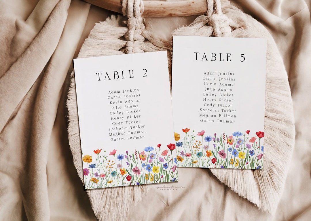 Wildflower Wedding Table Number Floral Wedding Seating Card Template ...