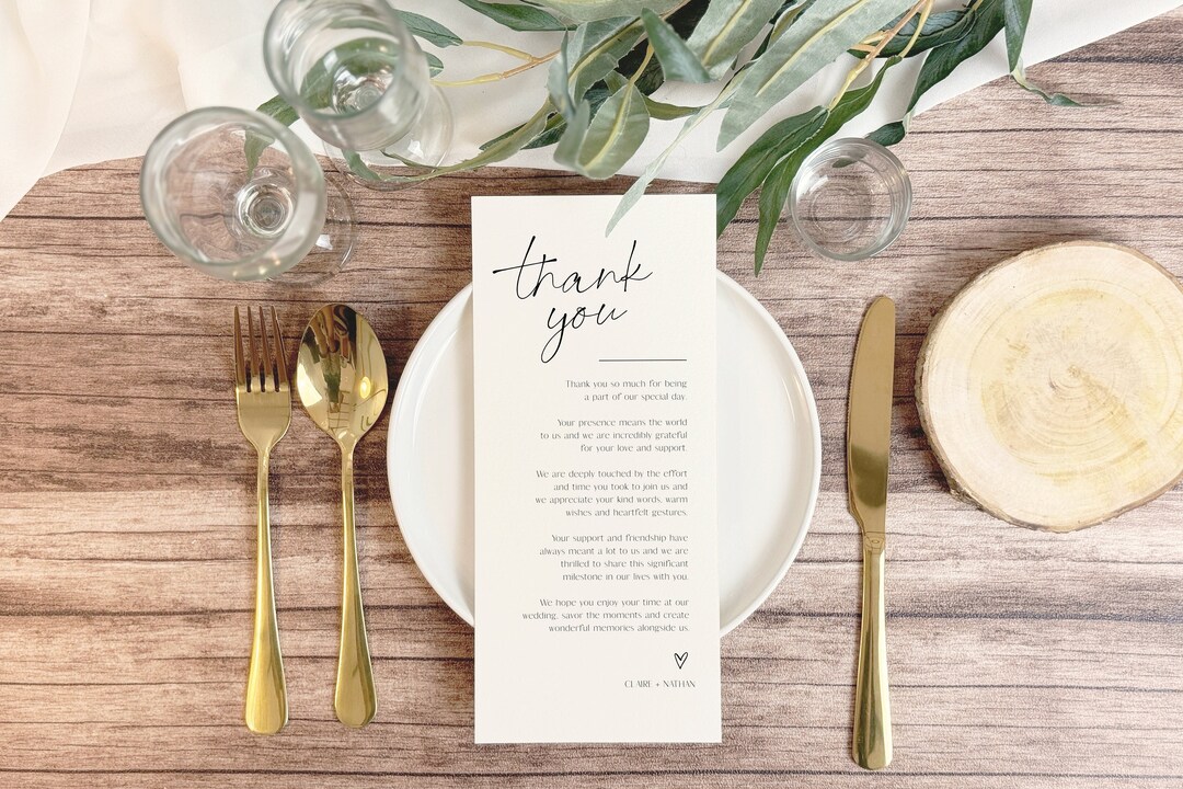 MINIMALIST Wedding Table Thank You Template | Reception Thank You Place ...