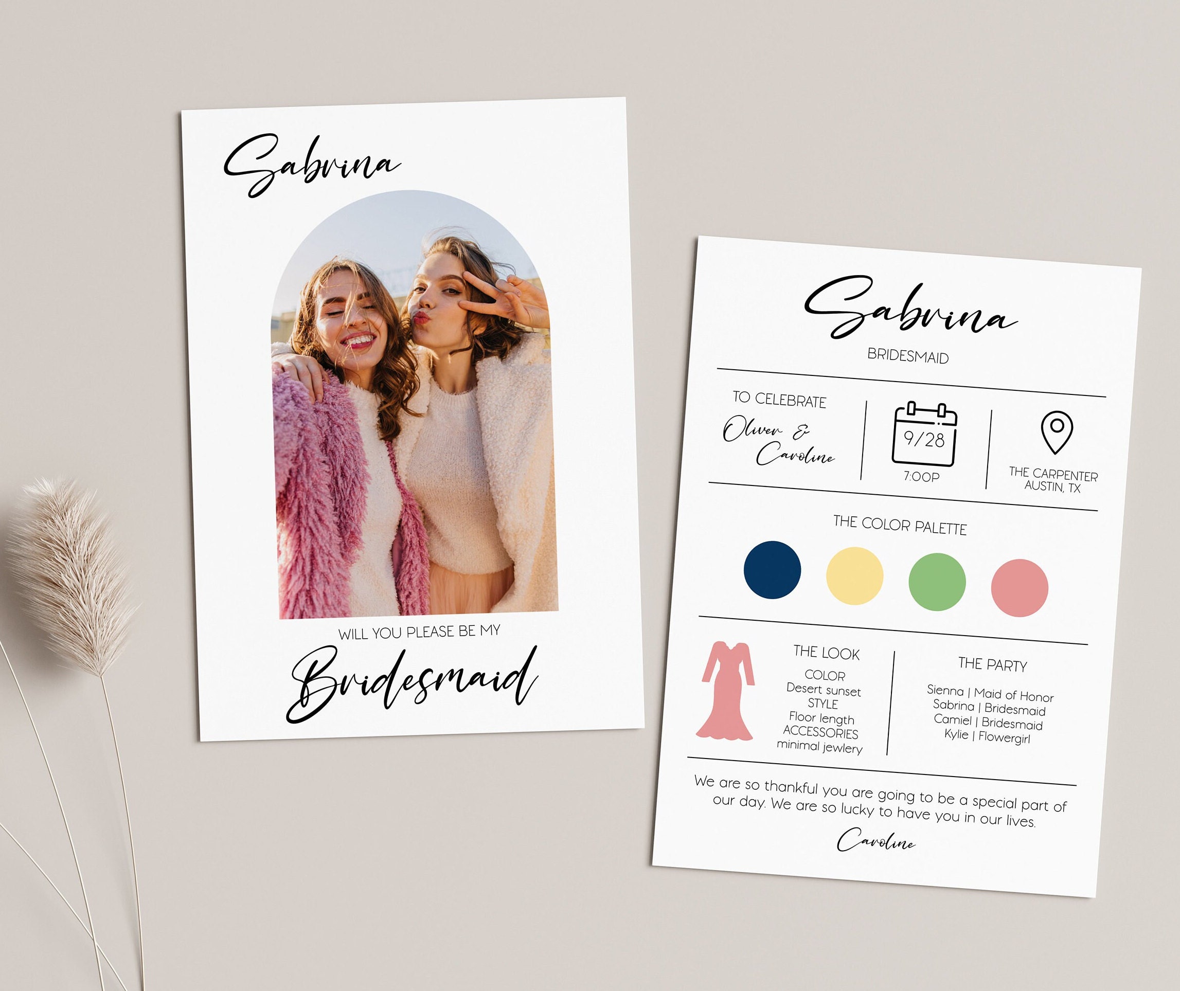 Bridesmaid Info Card Template, Modern Bridesmaid Info Card, Bridal ...