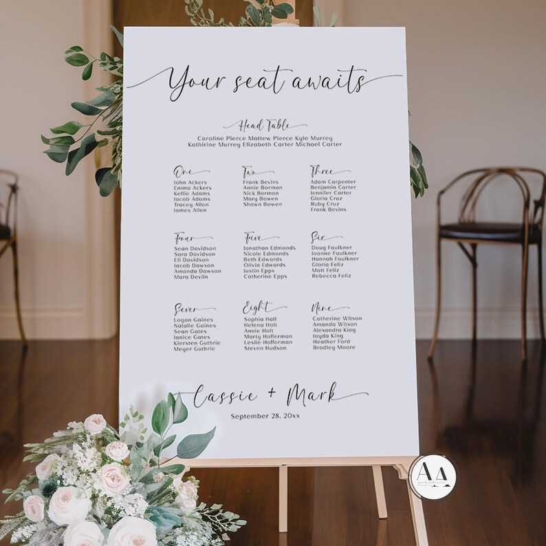 Classic Wedding Seating Table Sign Wedding Seating Plan Template ...