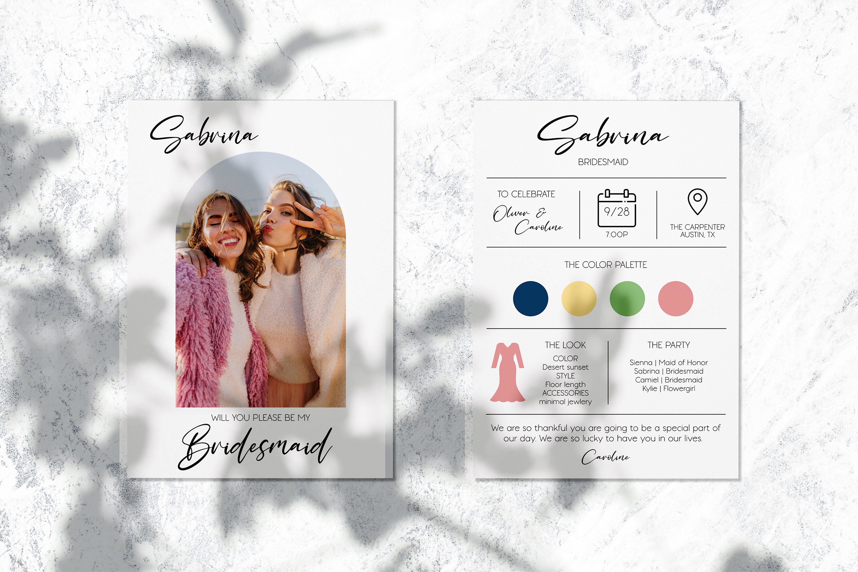 Bridesmaid Info Card Template, Modern Bridesmaid Info Card, Bridal ...