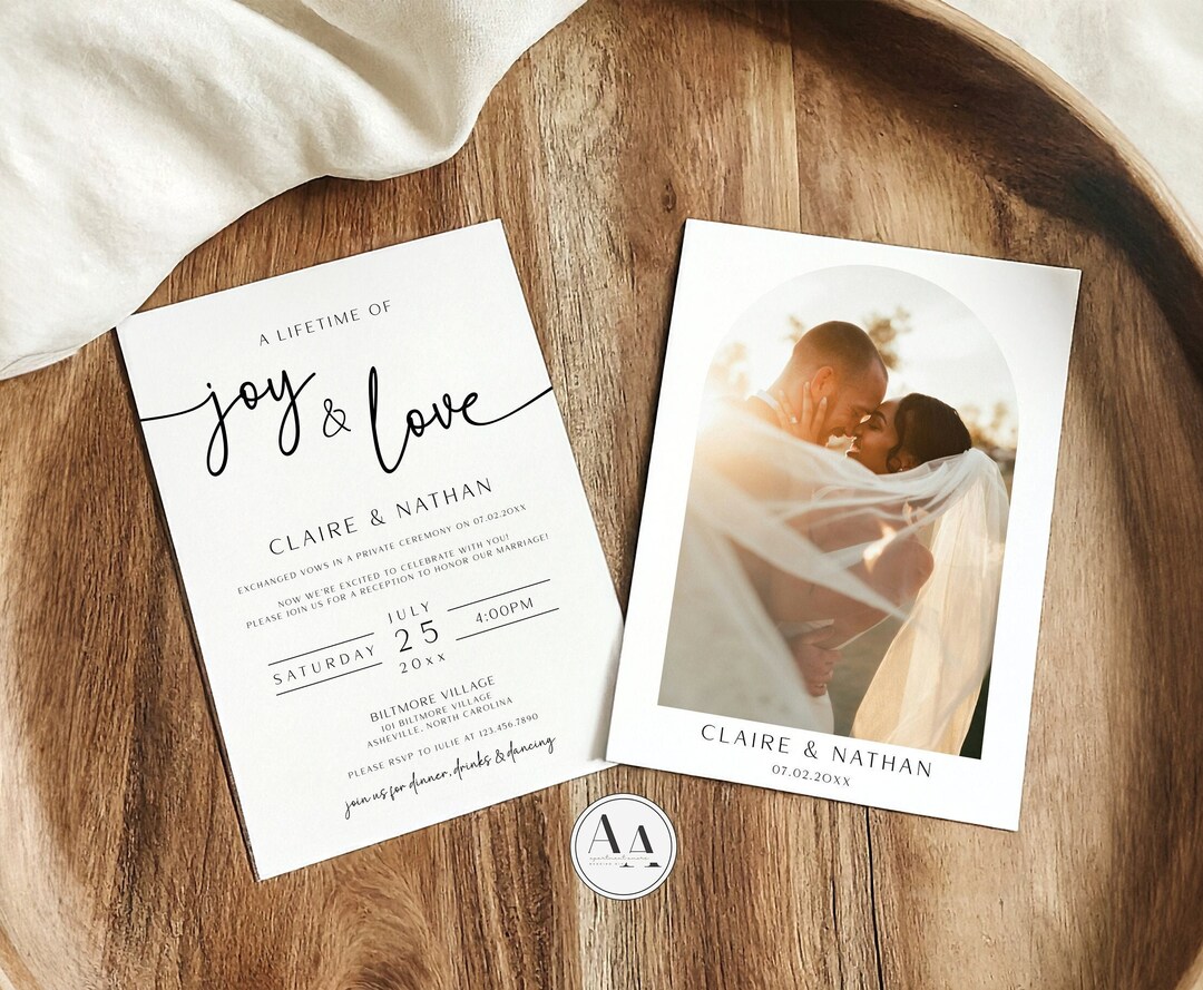 Minimalist Elopement Reception Invite With Photo, Elopement ...