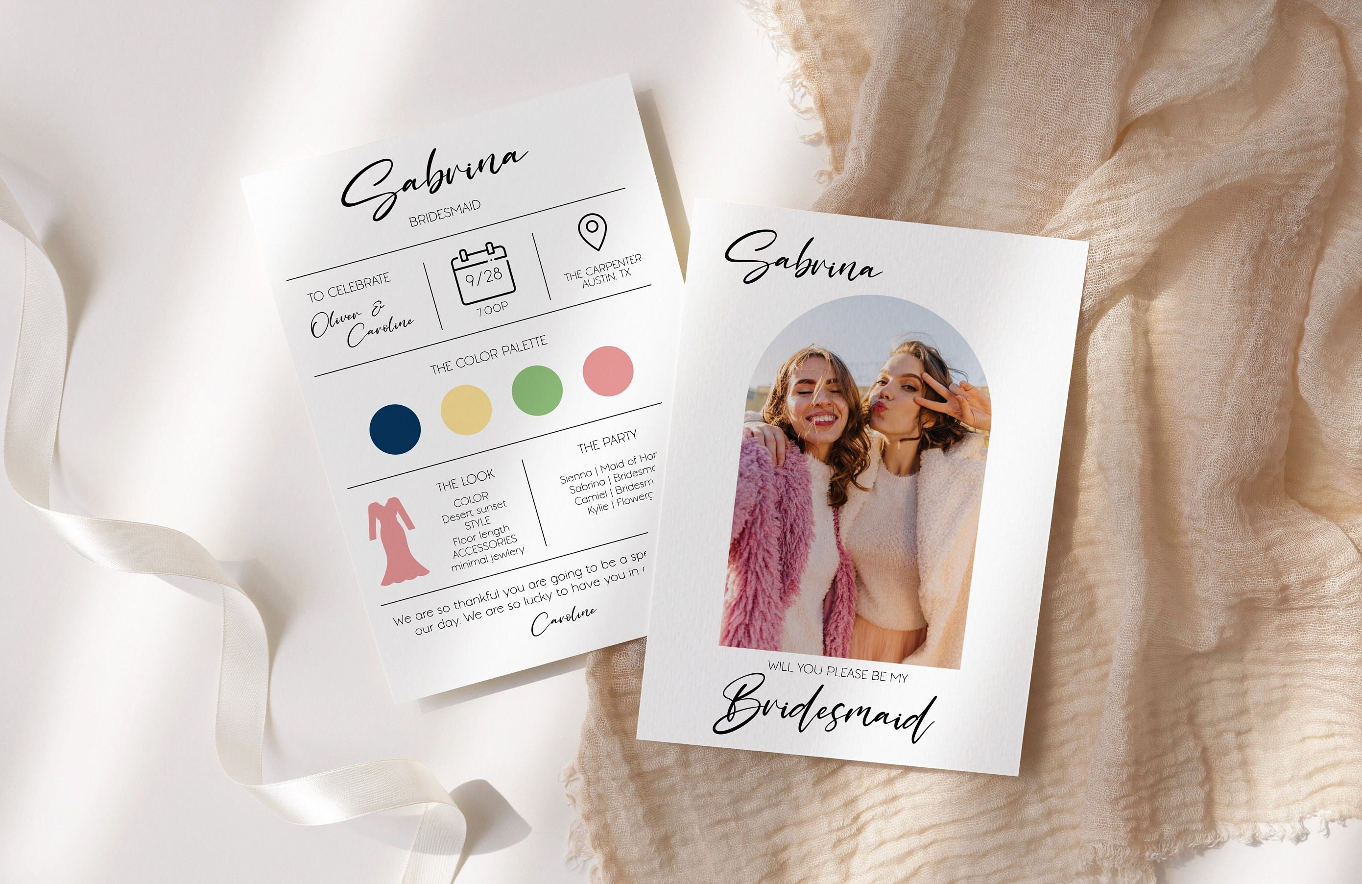 Bridesmaid Info Card Template, Modern Bridesmaid Info Card, Bridal ...