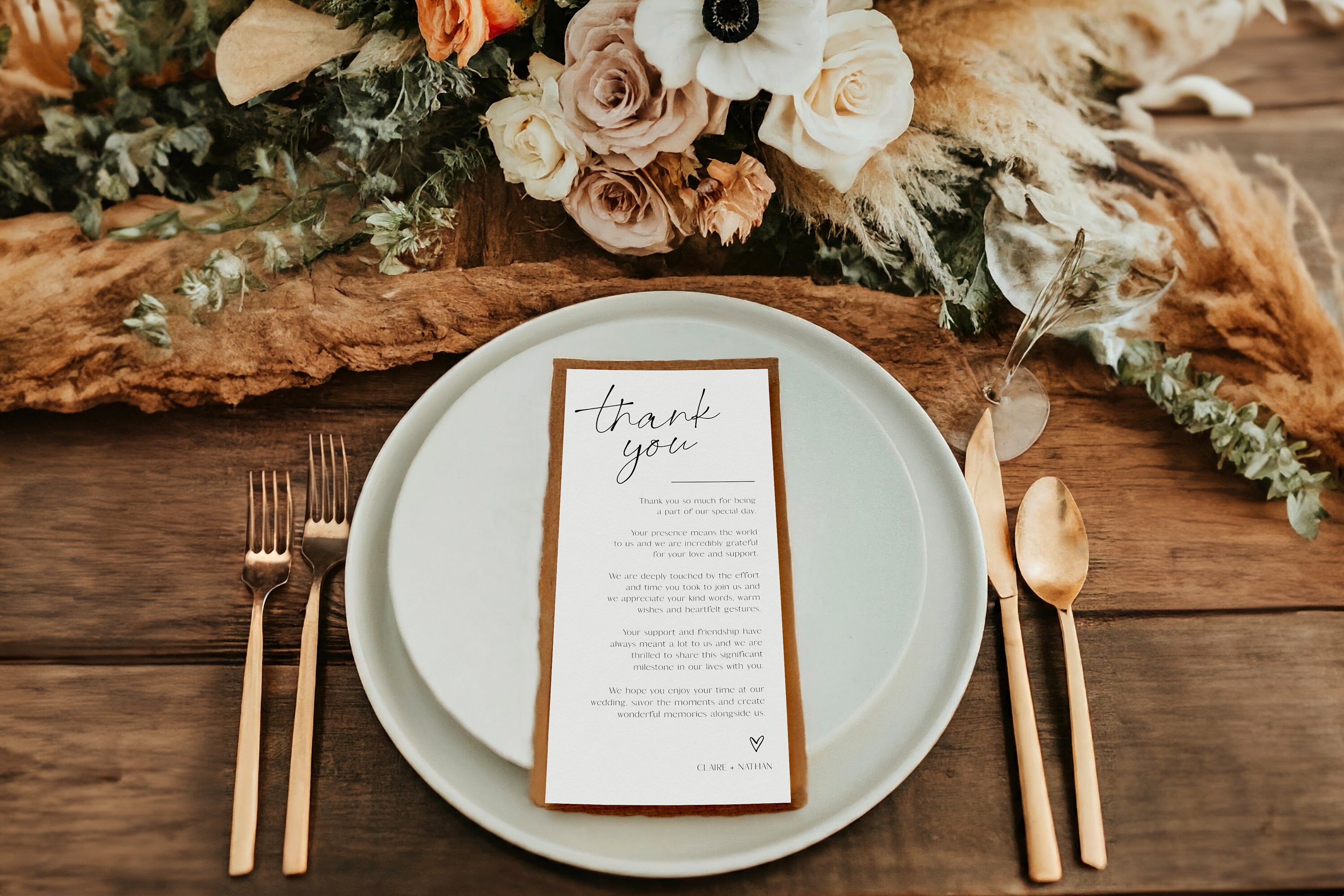 MINIMALIST Wedding Table Thank You Template | Reception Thank You Place ...
