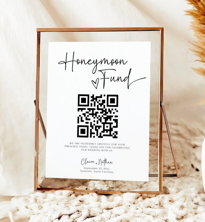 Honeymoon Fund QR Code Sign, Wedding Honeymoon Fund Sign, Wedding QR ...
