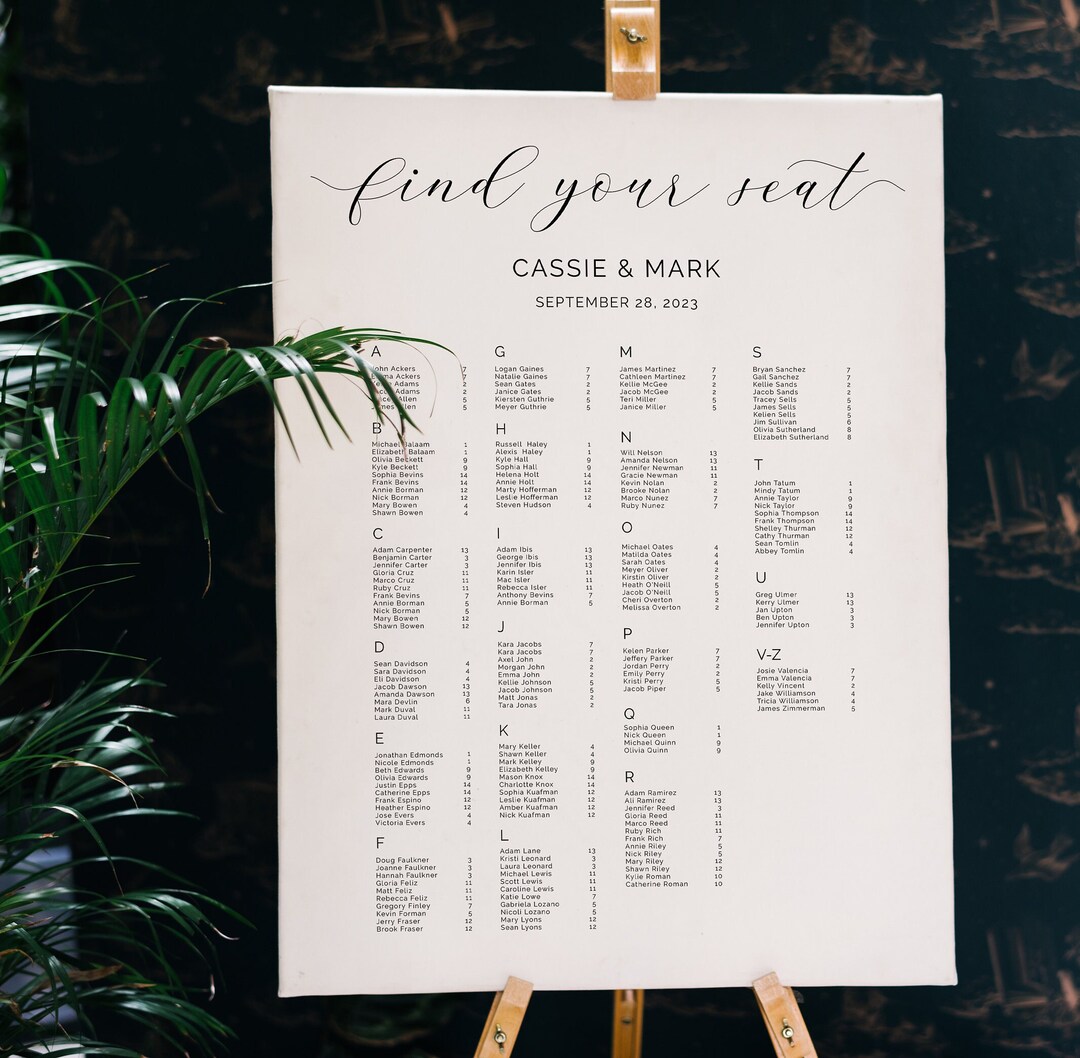 Wedding Seating Plan Template, Minimalist Wedding, Seating Chart ...