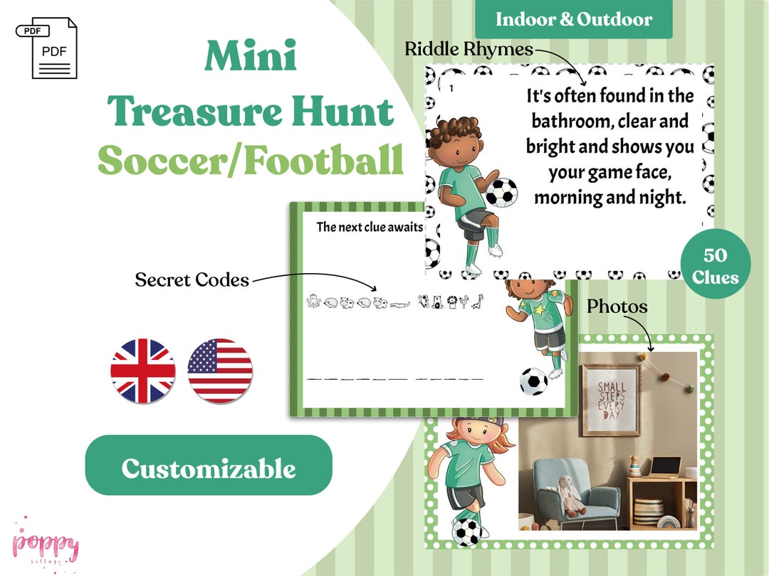 Soccer Treasure Hunt - Personalizable Football Themed Scavenger Hunt ...