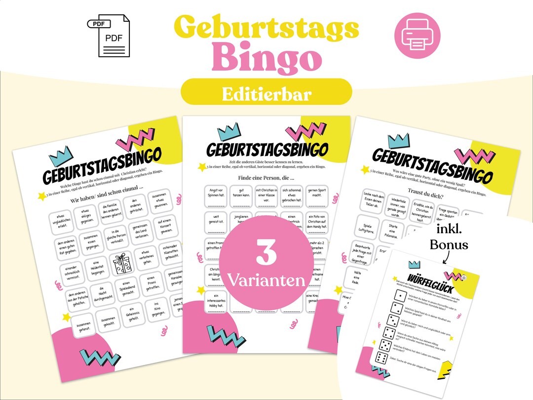 Geburtstags Bingo Finde Den Gast, Erinnerungen, Aufgaben Als ...