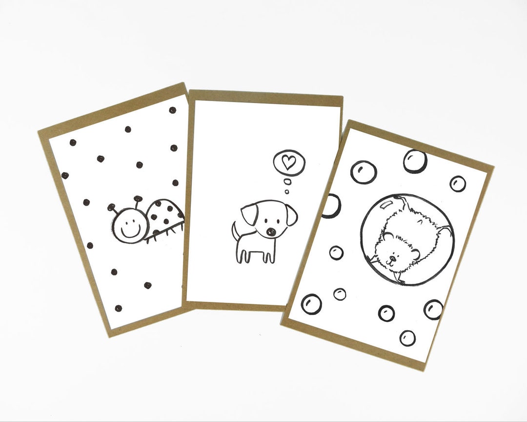 Set of 3 Black and White Postcards With Kraft Envelopes. These ...