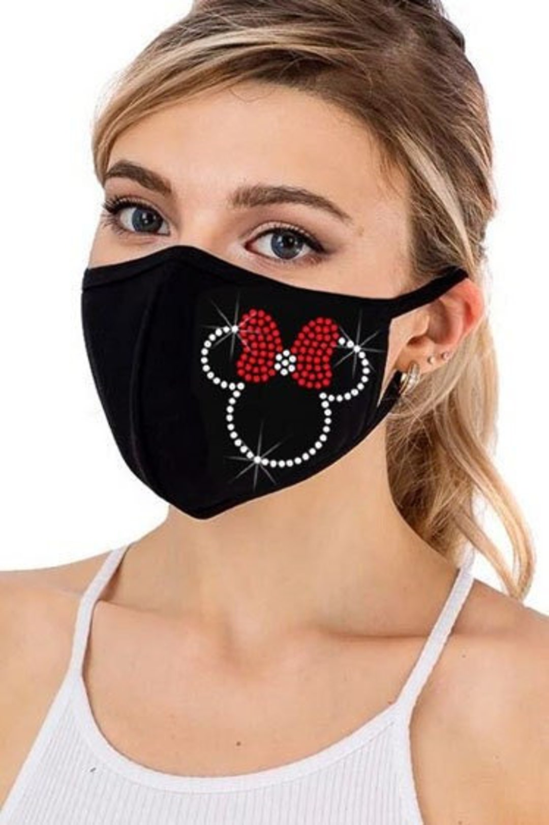 Rhinestone Face Mask Minnie Mouse Red Bow Fashion Inspired - Etsy