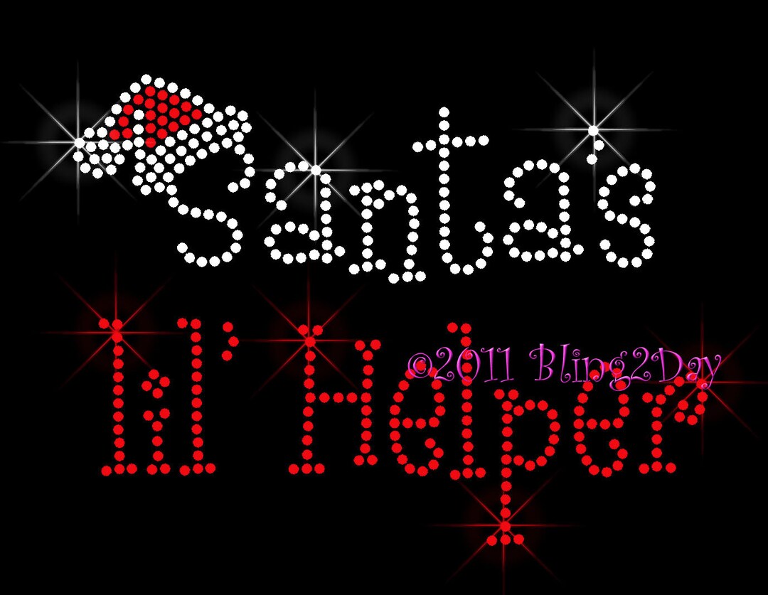 Santa's Lil' Helper Iron on Rhinestone Transfer Bling Hot Fix Applique ...