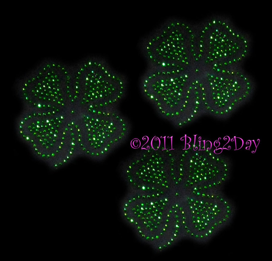 Set of 3 - Four Leaf Clover - Iron on Rhinestone Transfer Bling Hot Fix ...