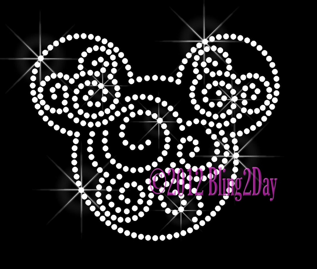 Mickey Swirls Custom Color Iron on Rhinestone Transfer Bling Hot Fix ...