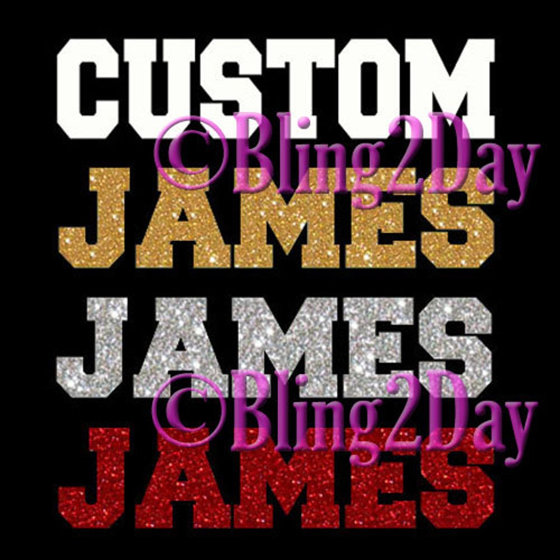 Jersey Name - Custom Glitter Vinyl - Iron on Vinyl/rhinestone Transfer ...