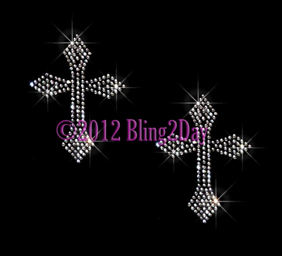 Set of 2 - POINTED Clear Cross - Iron on Cross Rhinestone Transfer ...