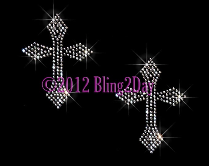 Set of 2 M Clear Cross Iron on Cross Rhinestone Transfer - Etsy