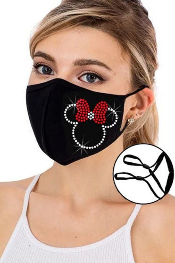 Rhinestone Face Mask Minnie Mouse Red Bow Fashion Inspired | Etsy