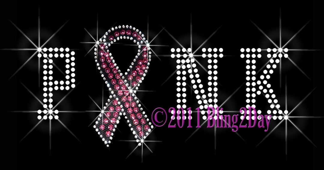 PINK Letter - Breast Cancer Ribbon - Iron on Rhinestone Transfer Bling ...