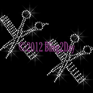 Set of 2 Scissors & Comb - Iron on Rhinestone Transfer Bling Hot Fix ...