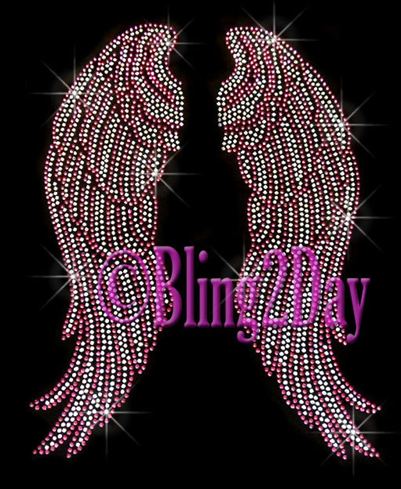 Large PINK Angel Wings - Iron on Rhinestone Transfer Bling Hot Fix ...