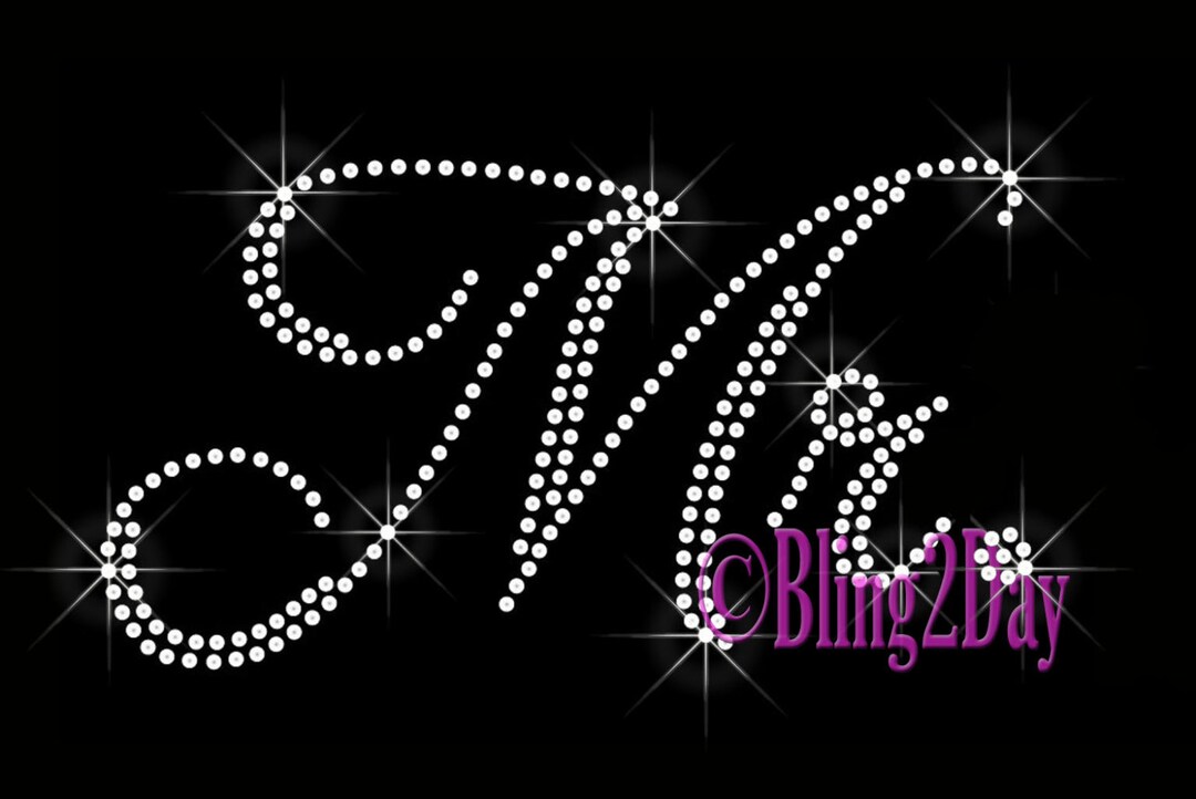 Mr Cursive Script Letters Iron on Rhinestone Transfer Bling Hot Fix ...