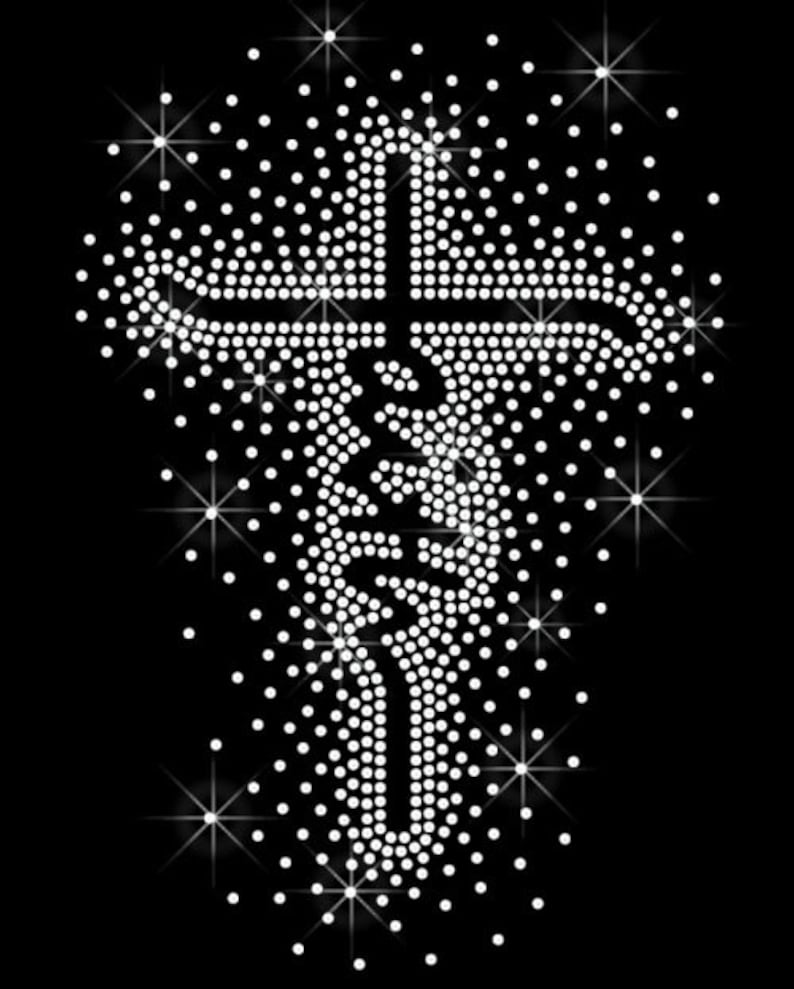 Faith Cross Blinged Out Outline - Custom Color - Iron on Rhinestone ...