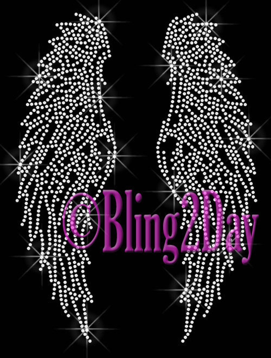 Angel Wings All in Your Custom Selected Color - Iron on Rhinestone ...